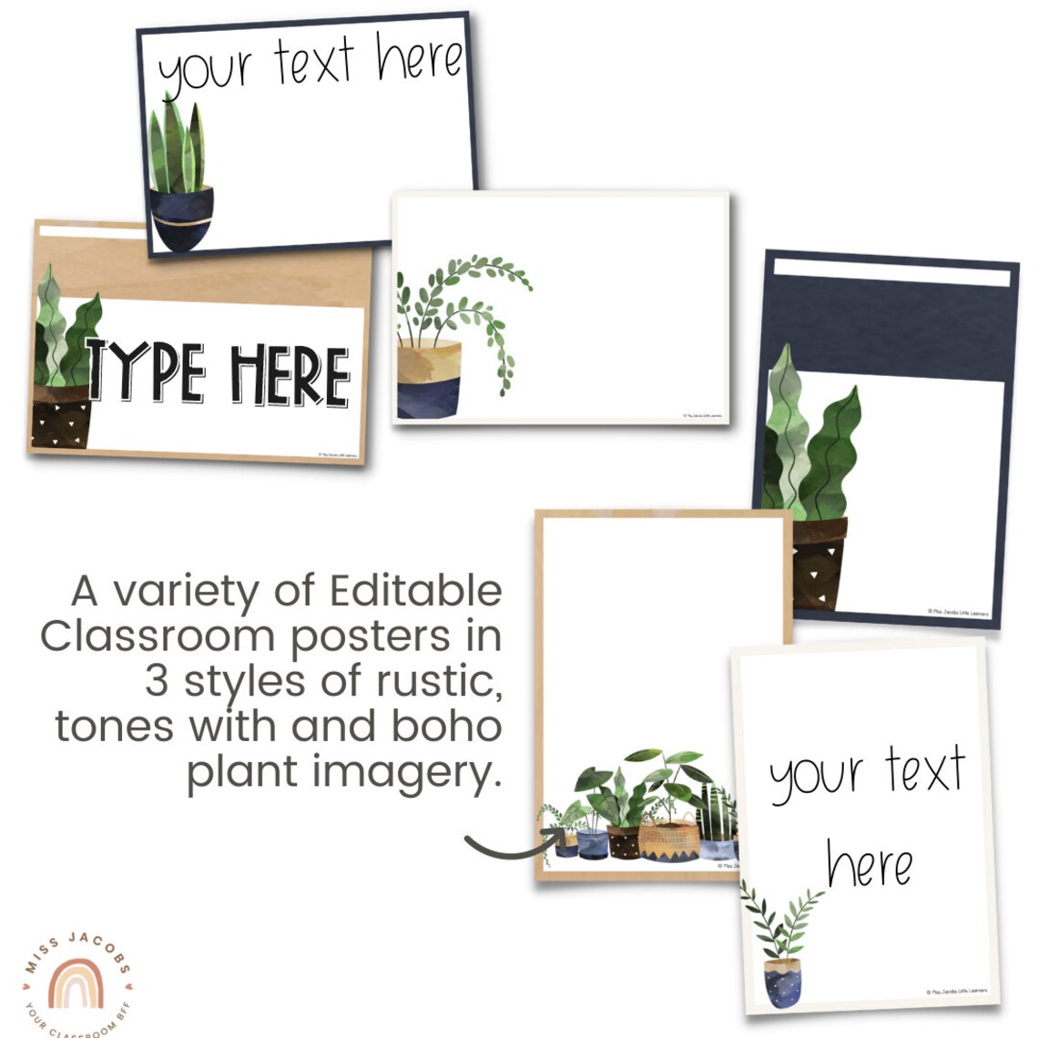 Modern Boho Plants Editable Classroom Posters | Rustic Classroom Decor ...