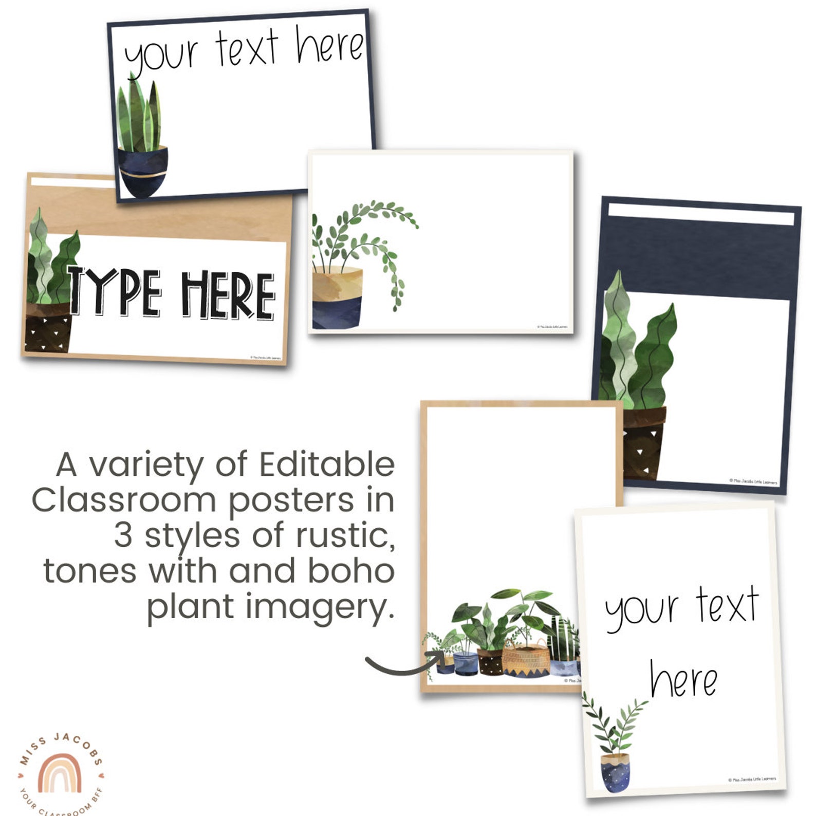 Modern Boho Plants Editable Classroom Posters | Rustic Classroom Decor ...