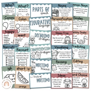 English Posters Bundle Reading and Writing Strategies Cute Sea Life ...