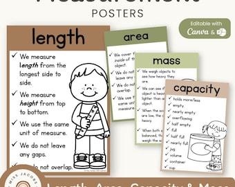 Measurement Posters, Neutral Theme Printable Math Anchor Charts for ...