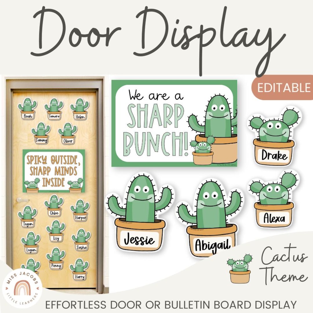 Succulent Cactus Door Display, Editable Welcome Sign and Name Tags ...