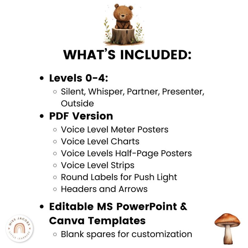 Woodland Voice Levels Chart, Printable Noise Level Meter Classroom ...