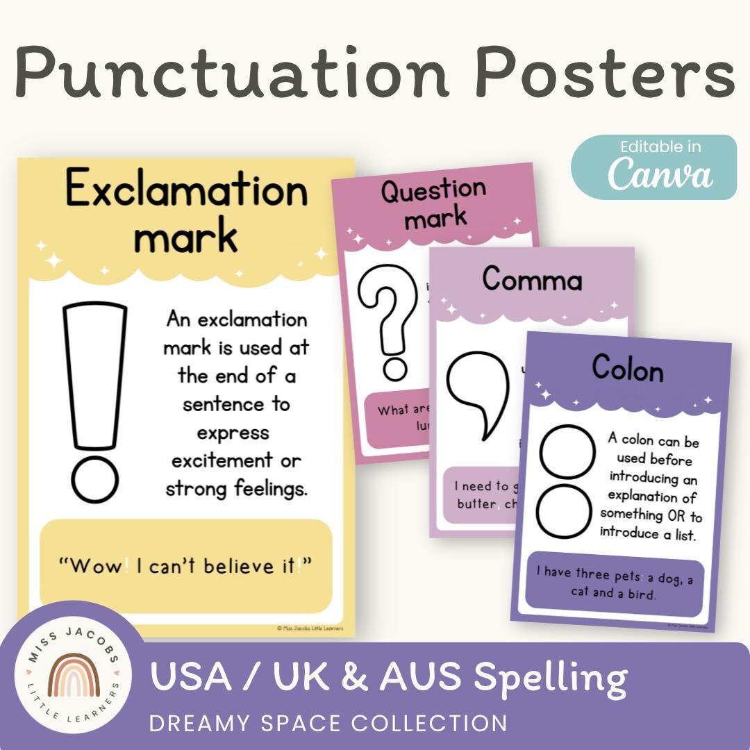 Punctuation Posters Dreamy Space Theme: Pastel Literacy Anchor Charts ...