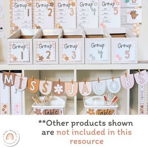 Bunting and Display Banners | Daisy Gingham Neutrals Classroom Decor - Etsy