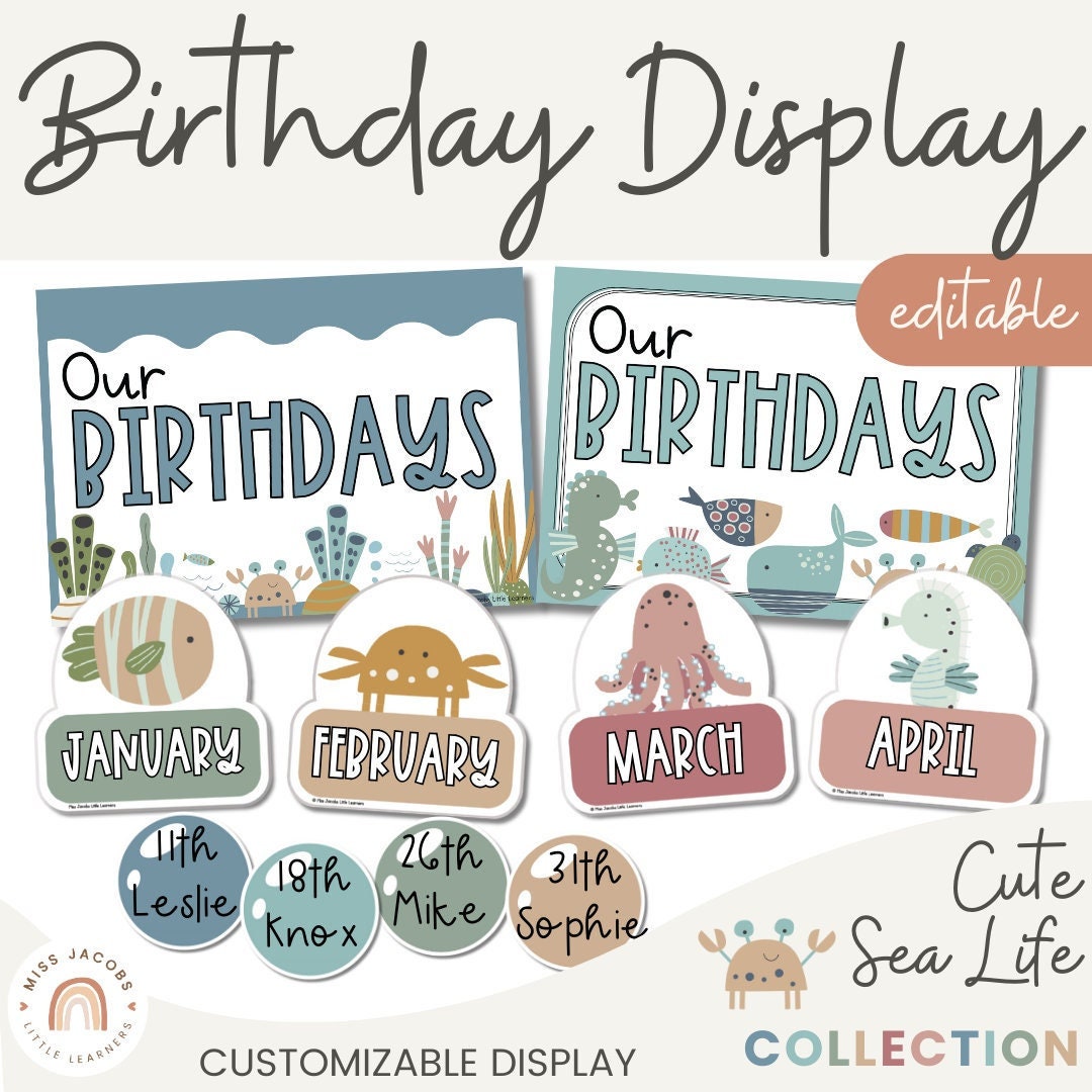 Birthday Display | Cute Sea Life Classroom Decor | Editable - Etsy