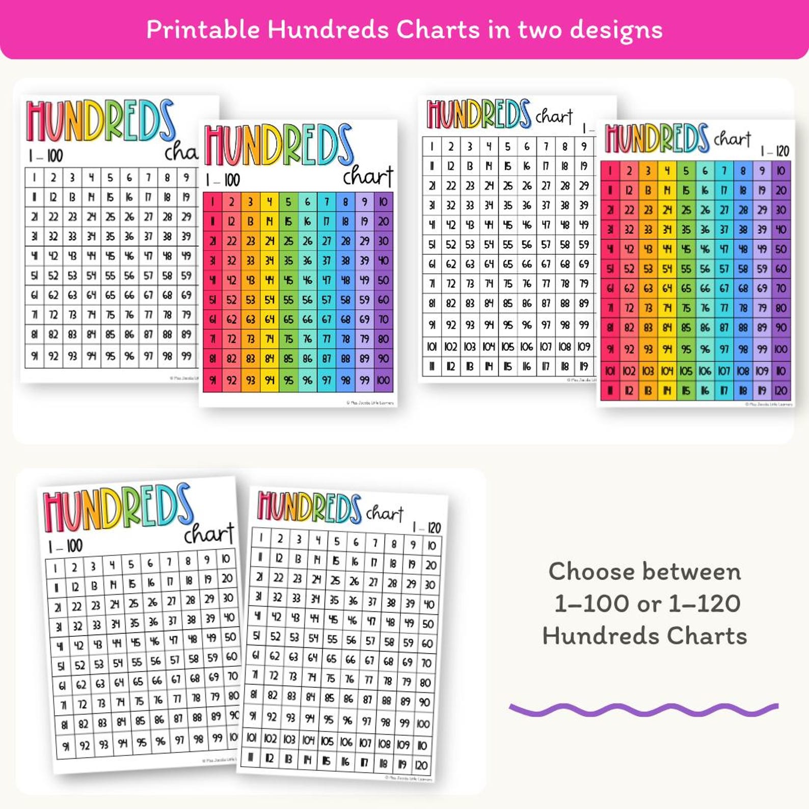 Bright Hundreds Chart 1–100 & 1–120, Printable Rainbow Math Poster ...
