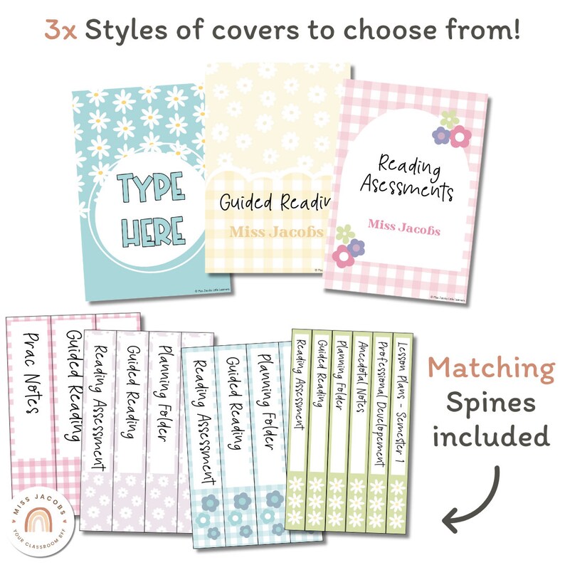 Binder Covers and Spines | Daisy Gingham Pastels Classroom Decor ...