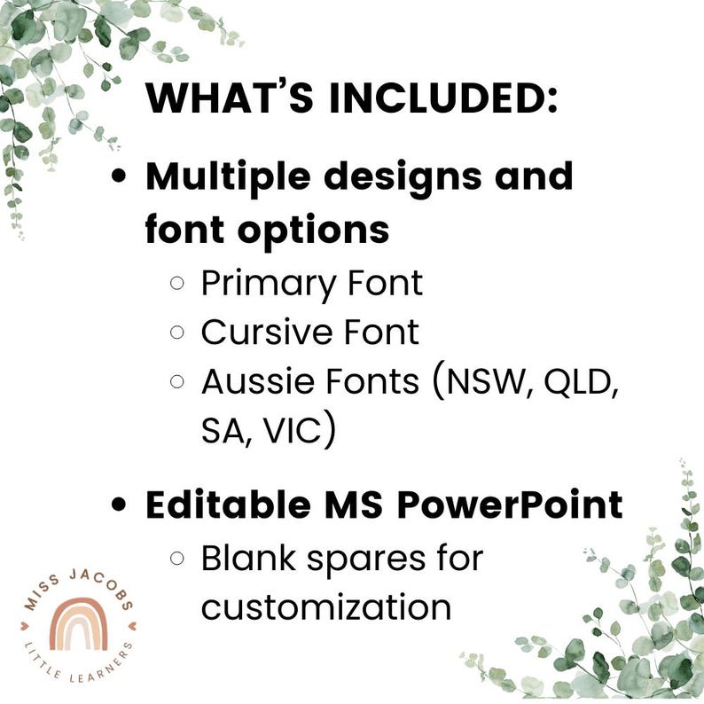 Editable Desk Name Tags With Alphabet & Number Line, Modern Botanical ...