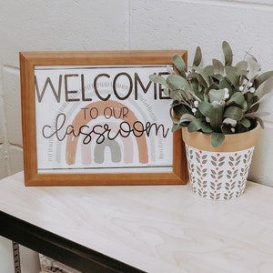 BOHO RAINBOW Welcome Sign | Editable | Neutral Rainbow Classroom Decor ...