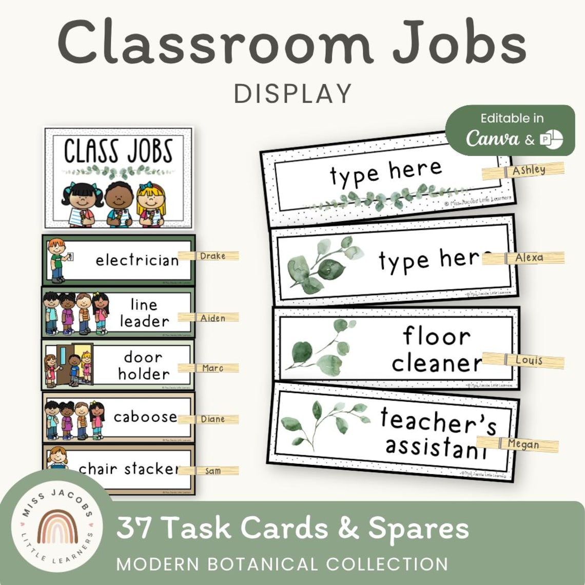 Classroom Job Chart Printable, Editable Nature-themed Job Card Display ...