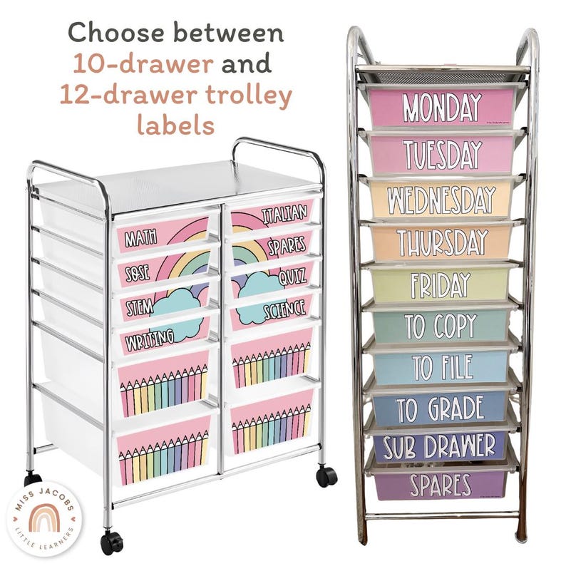 Teacher Trolley Labels | 10 Drawer Cart Labels | SPOTTY PASTELS ...