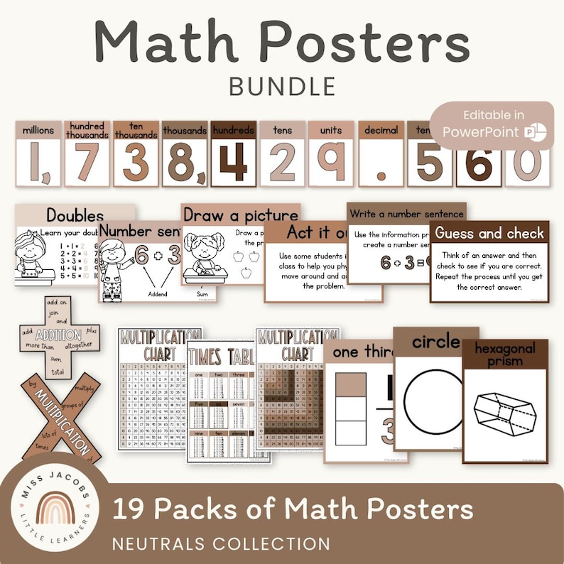 OMBRE NEUTRALS Math Posters Bundle | Calming Classroom Decor - Etsy