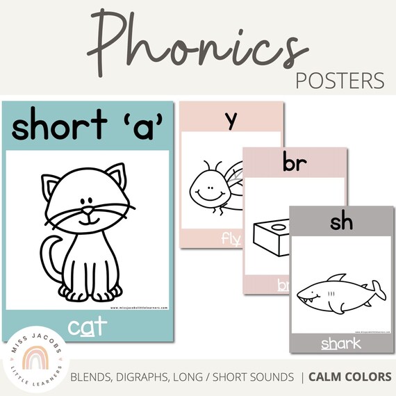 CALM COLORS Phonics Posters English Posters Modern Rainbow - Etsy