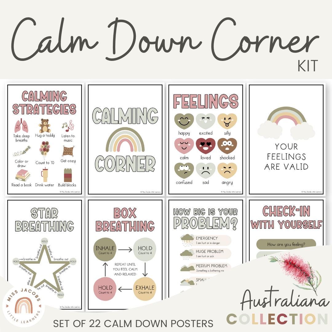 Calm Down Corner Kit, Australiana Calming Corner Posters, Emotional ...