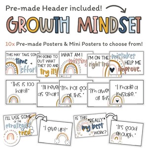BOHO RAINBOW Growth Mindset Posters | Neutral Rainbow Classroom Decor ...