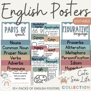 English Posters Bundle | Reading and Writing Strategies | Cute Sea Life ...