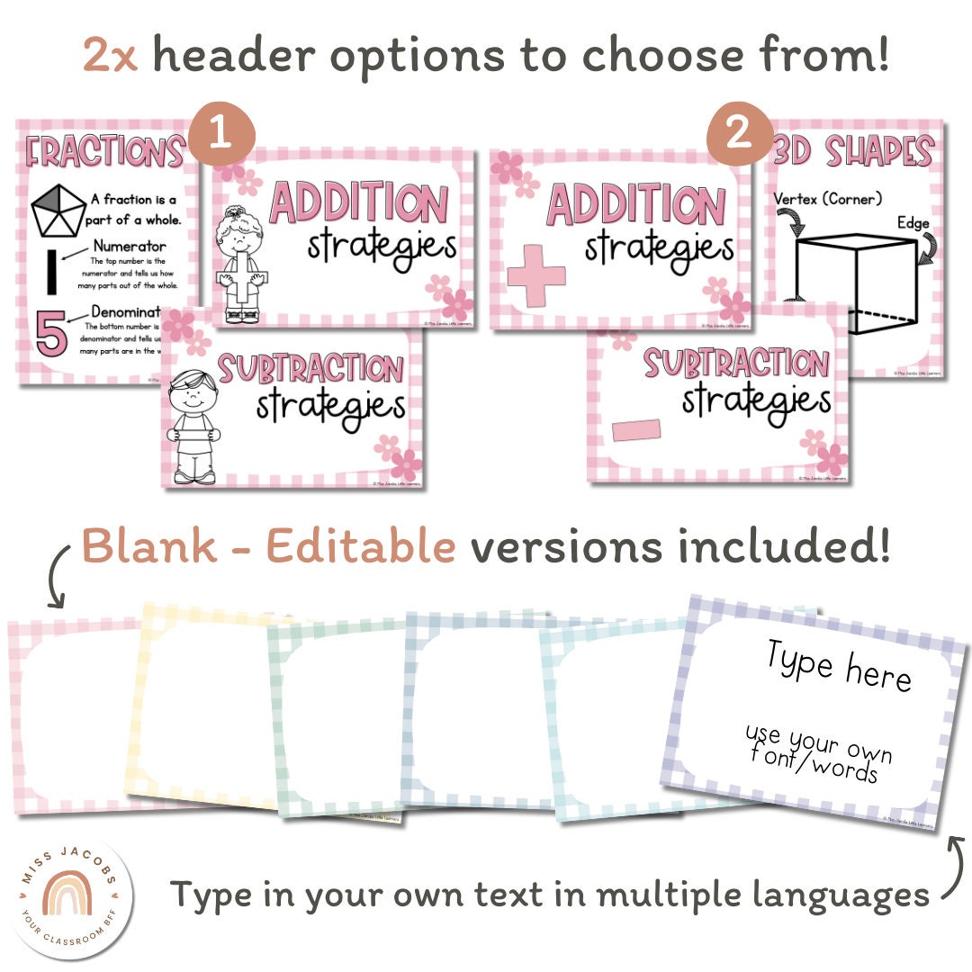 Math Posters Bundle | Daisy Gingham Pastels Classroom Decor | Editable ...