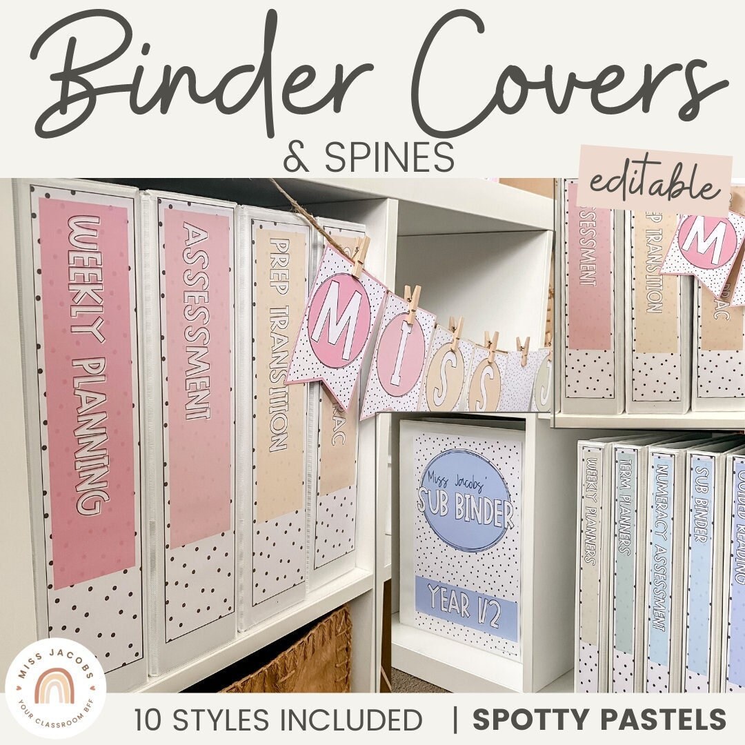 Binder Covers and Spines | SPOTTY PASTELS Classroom Decor | Editable - Etsy