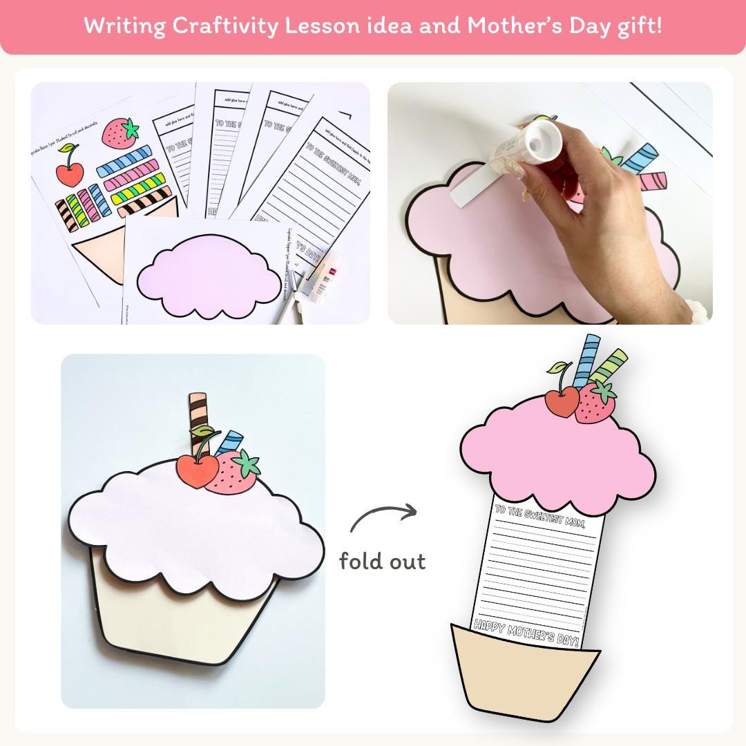 Cupcake Mother’s Day Craft for Kids, Printable Fold Out Writing ...