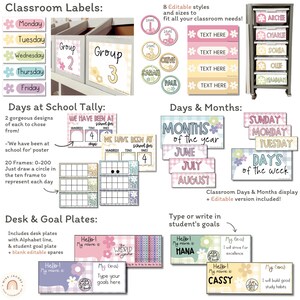 Daisy Gingham Pastels Classroom Decor Bundle Muted Rainbow Theme ...