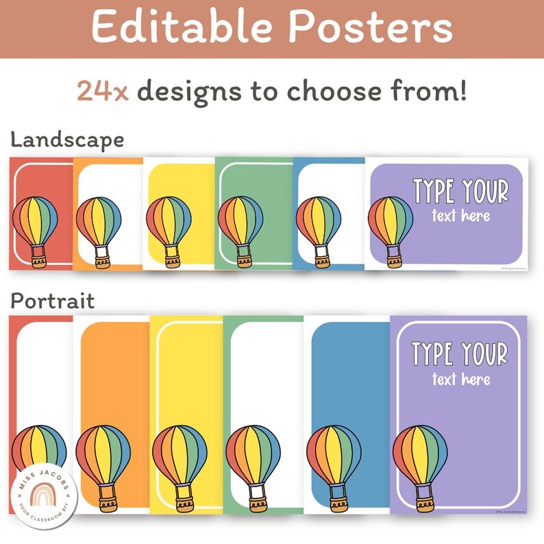 Retro Hot Air Balloon Classroom Essentials Decor Pack, Groovy Printable ...