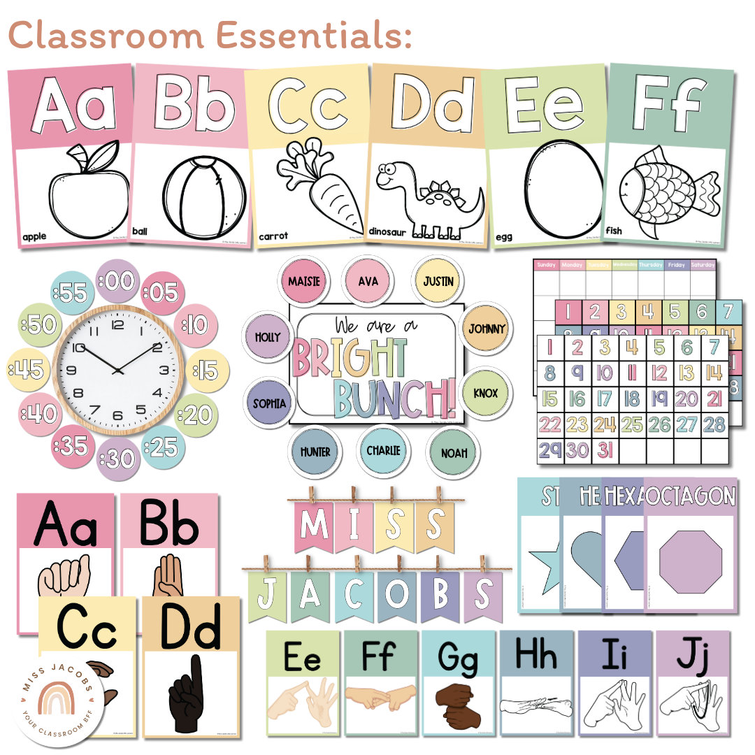 PASTELS Classroom Decor Bundle | Muted Rainbow Decor | Editable - Etsy