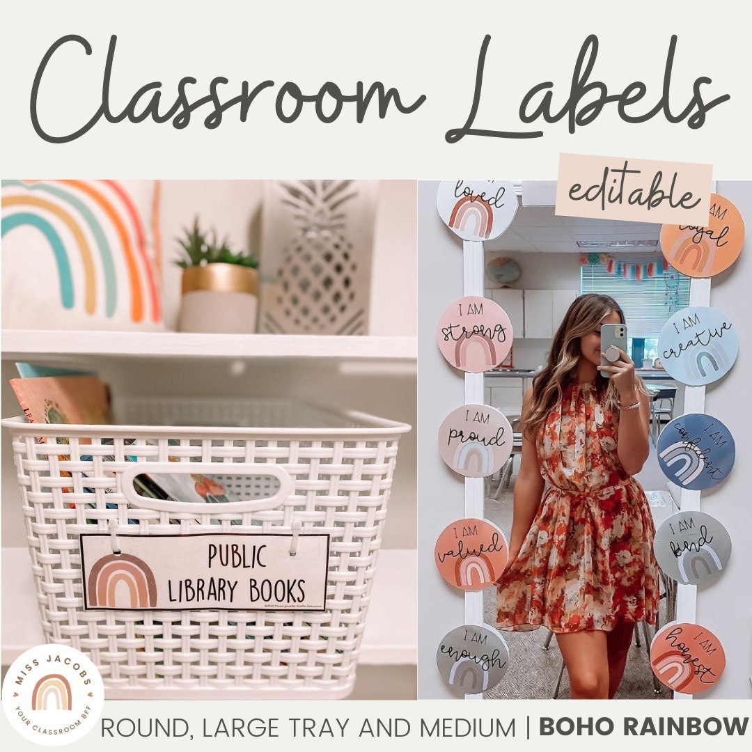 BOHO RAINBOW Classroom Labels Bundle Editable Neutral - Etsy Canada
