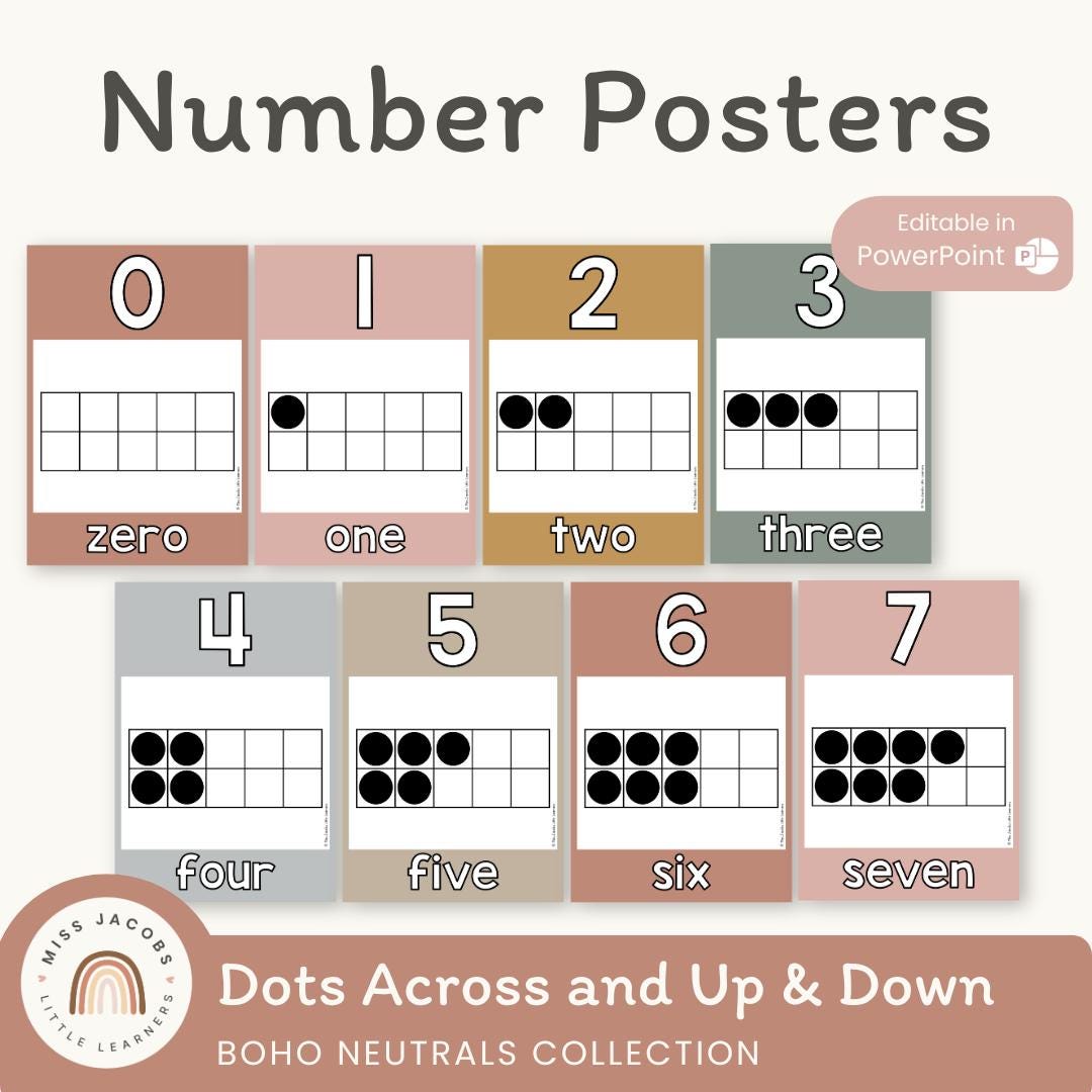 BOHO RAINBOW Number Posters | Ten Frames | Neutral Rainbow Math ...