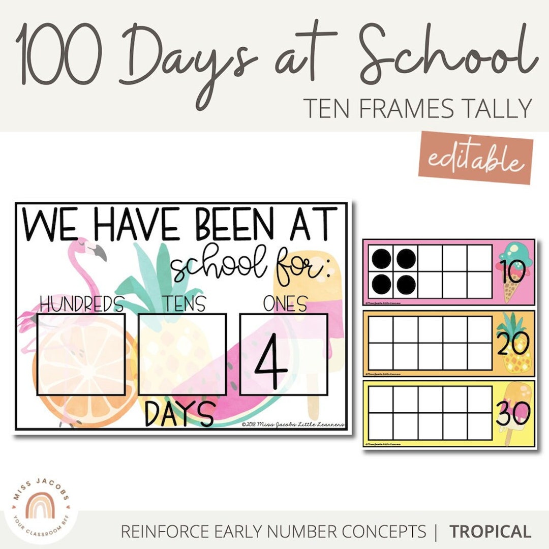 TROPICAL 100 Days of School Tally 200 Days Countdown - Etsy