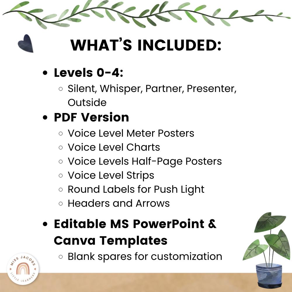 Rustic Boho Plants Voice Noise Level Display | EDITABLE Classroom ...