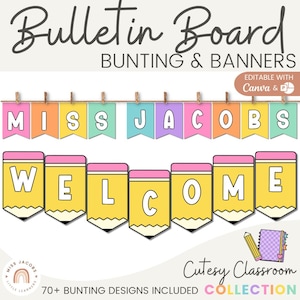 Cutesy Bunting & Banners, Editable Bulletin Board Letters Composition ...