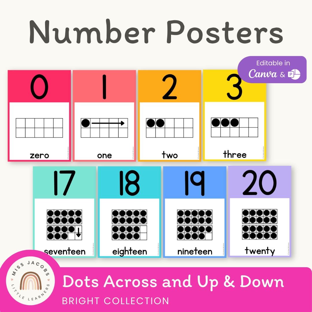 Number Posters | Ten Frame | RAINBOW BRIGHTS - Etsy Australia