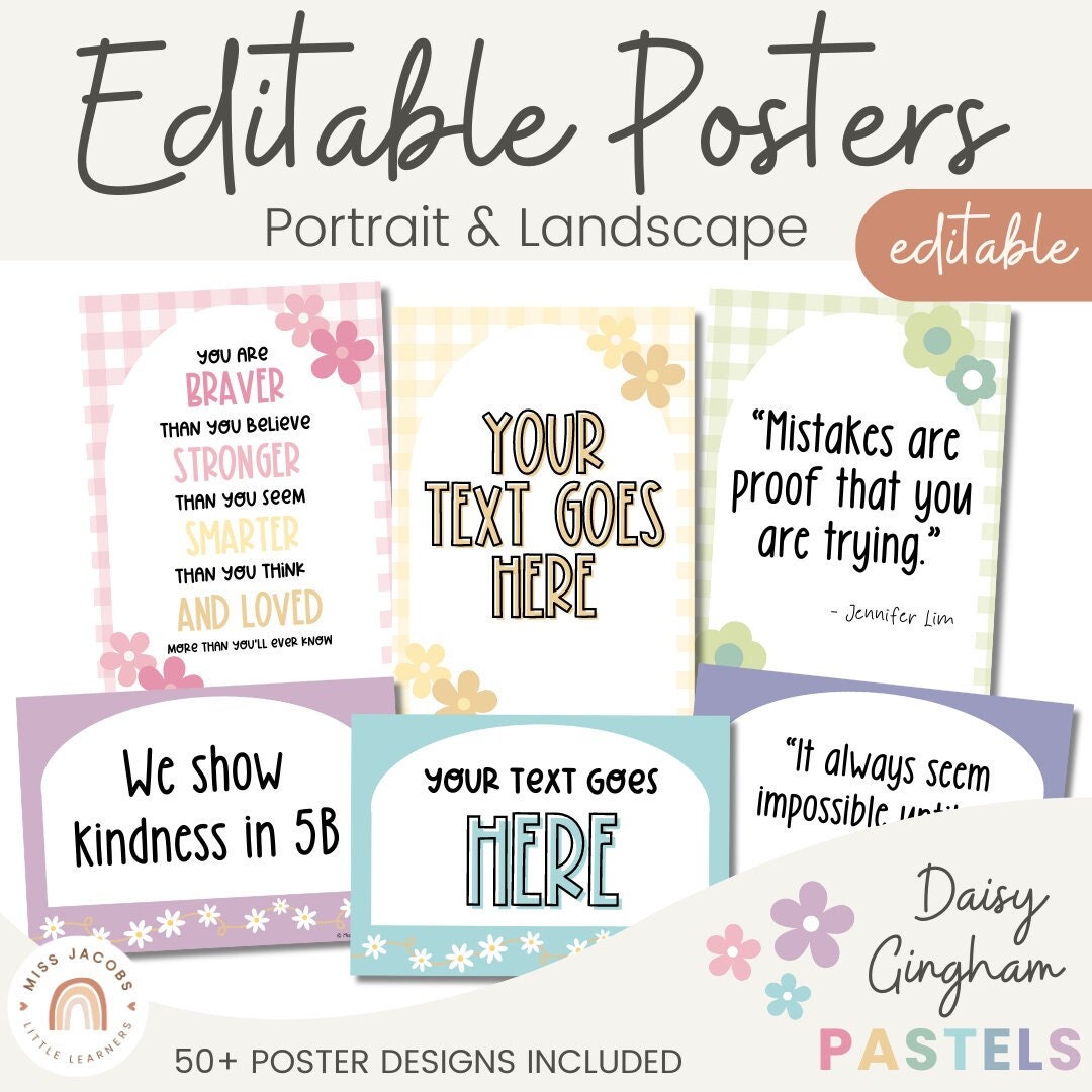 Editable & Customizable Classroom Posters | Daisy Gingham Pastels ...