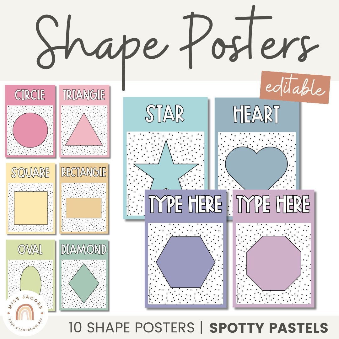 Shape Posters Spotty Pastels Calm Classroom Decor Editable - Etsy