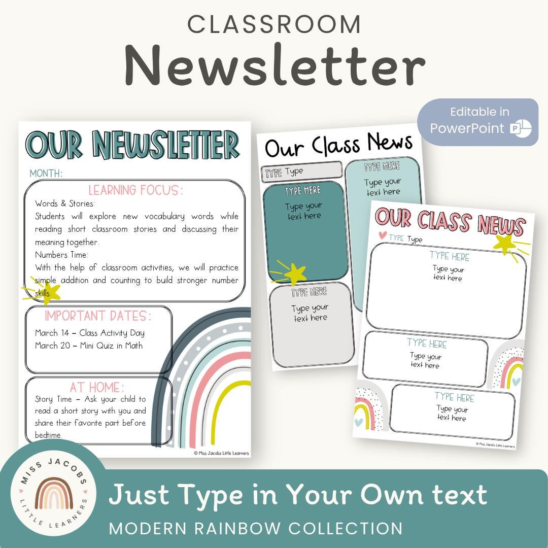 Newsletter Templates Modern Rainbow Theme: Weekly and Monthly Classroom ...