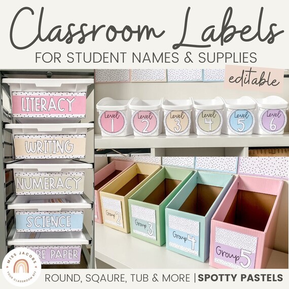Classroom Labels SPOTTY PASTELS Classroom Decor Editable - Etsy