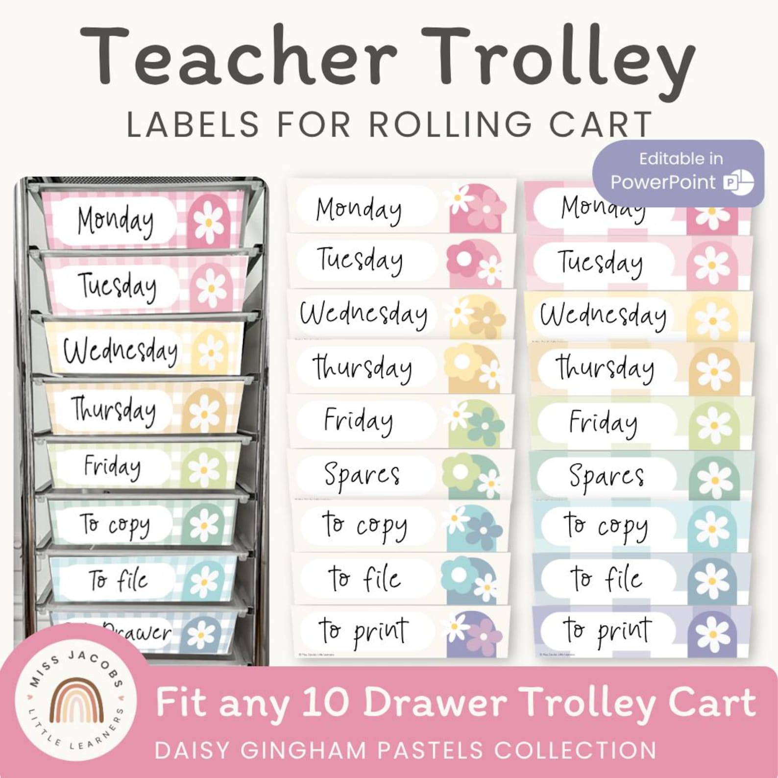 Teacher Trolley Labels | 10 Drawer Cart Labels in Daisy Gingham ...