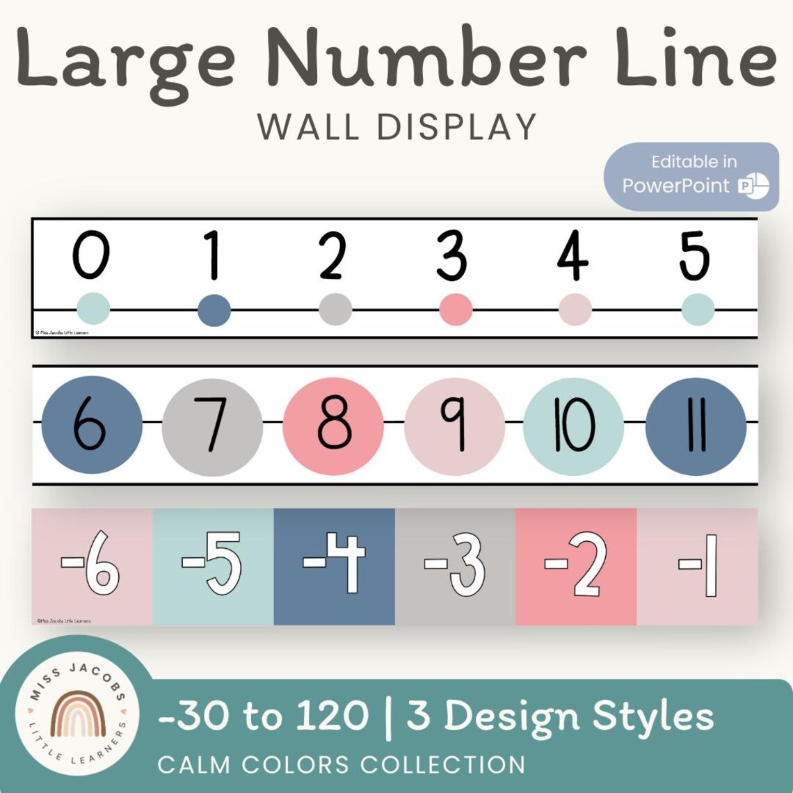 MODERN RAINBOW Classroom Number Line Display With Negatives | Calm ...