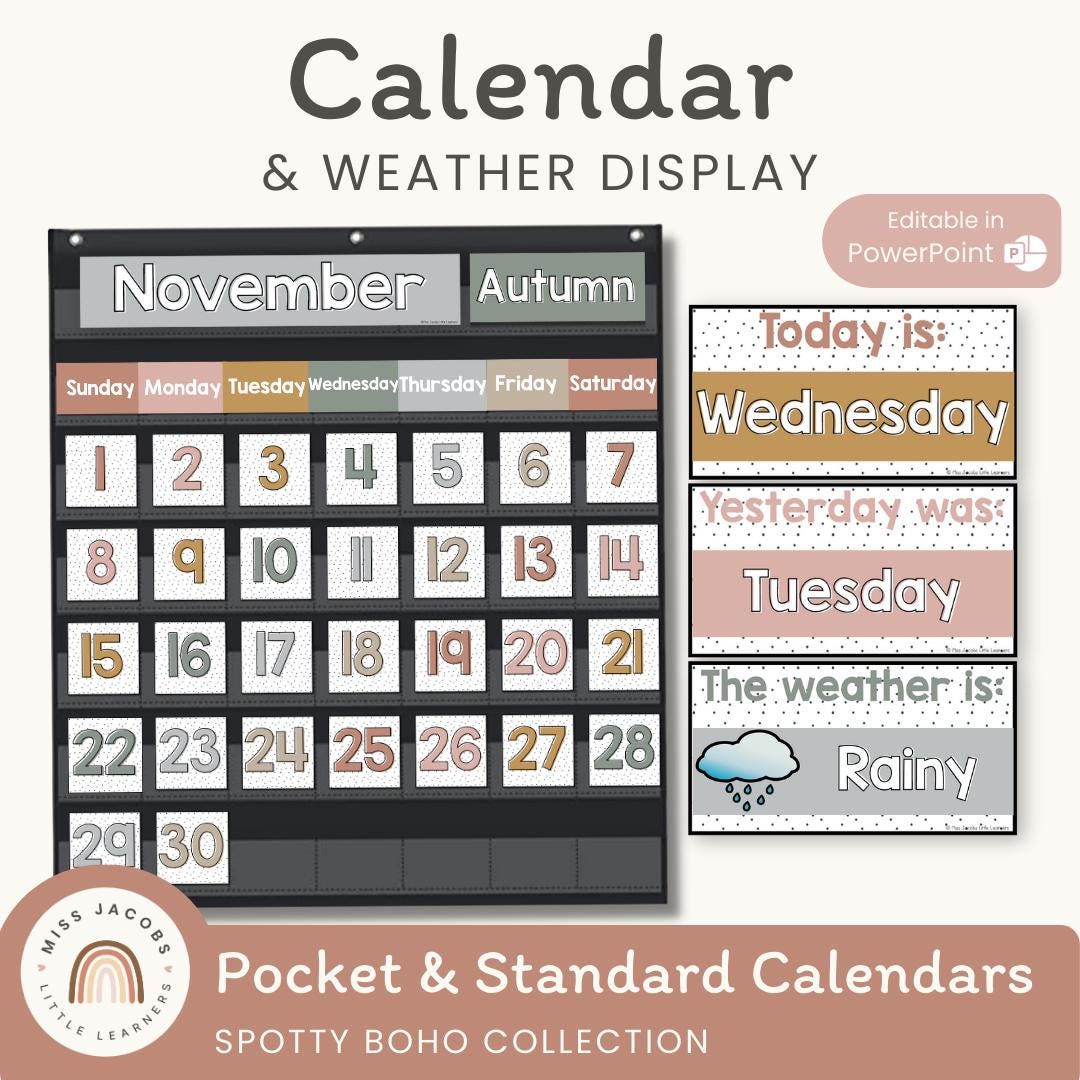 Classroom Calendar and Weather Display | SPOTTY BOHO Classroom Deccor ...