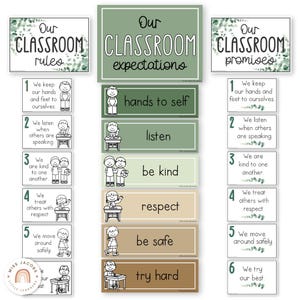 Classroom Rules & Expectations Posters With Visuals, Modern Botanical ...