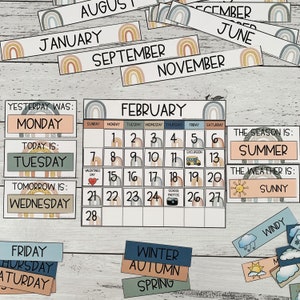 BOHO RAINBOW Classroom Calendar & Weather Display | Editable | Neutral ...