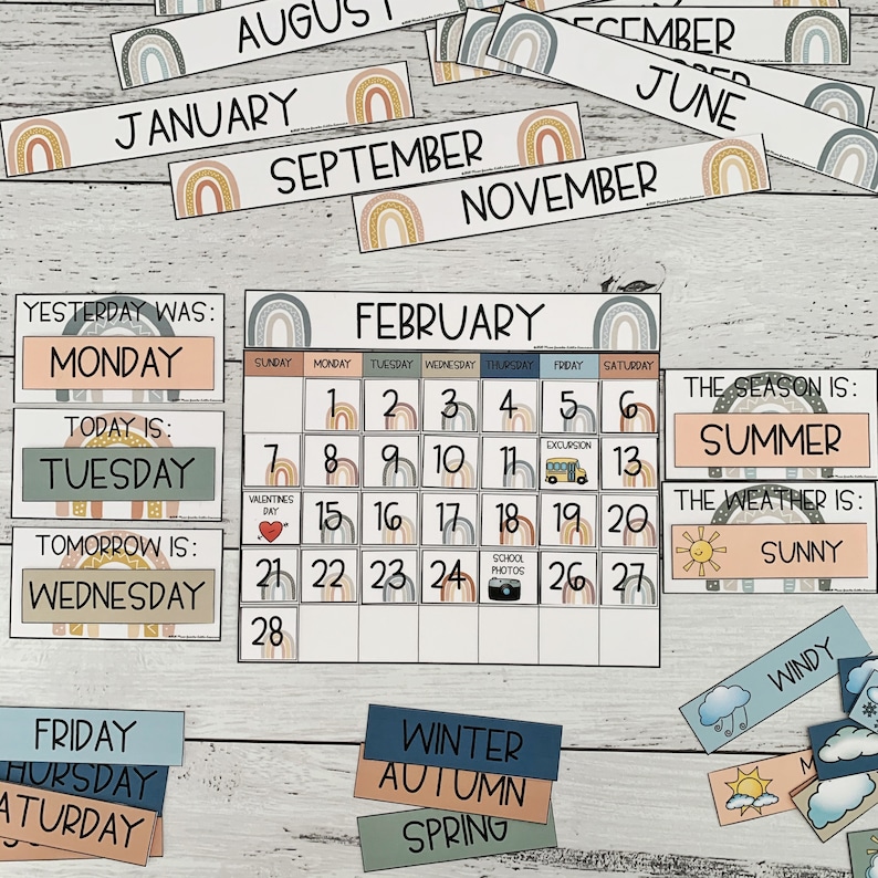 BOHO RAINBOW Classroom Calendar & Weather Display Editable - Etsy