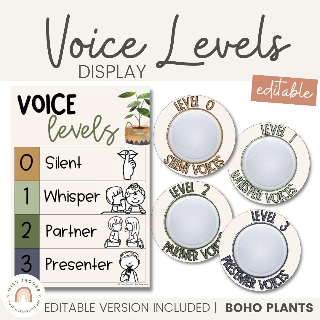 Rustic Boho Plants Voice Noise Level Display | EDITABLE Classroom ...