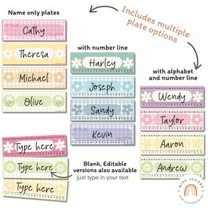 Student Desk Plates & Supply Labels Daisy Gingham Pastels Classroom ...