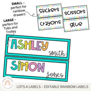 RAINBOW Editable Tray Labels, Classroom Labels & Name Tags Bundle - Etsy