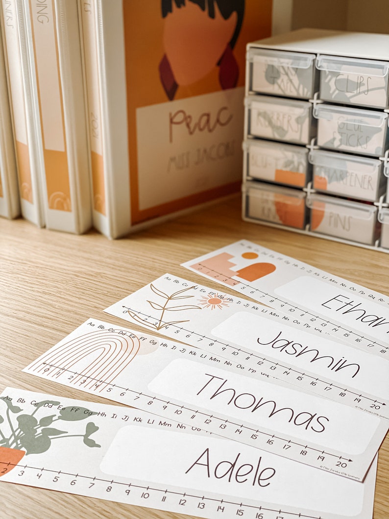 BOHO VIBES Desk Plates Alphabet & Number Line Editable | Etsy