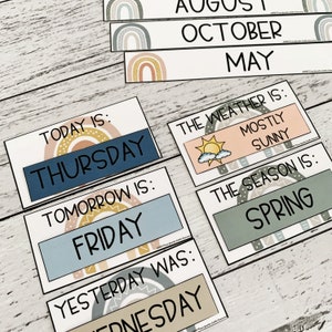 BOHO RAINBOW Classroom Calendar & Weather Display | Editable | Neutral ...