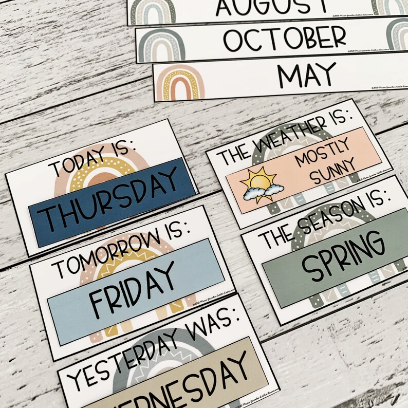 BOHO RAINBOW Classroom Calendar & Weather Display Editable - Etsy