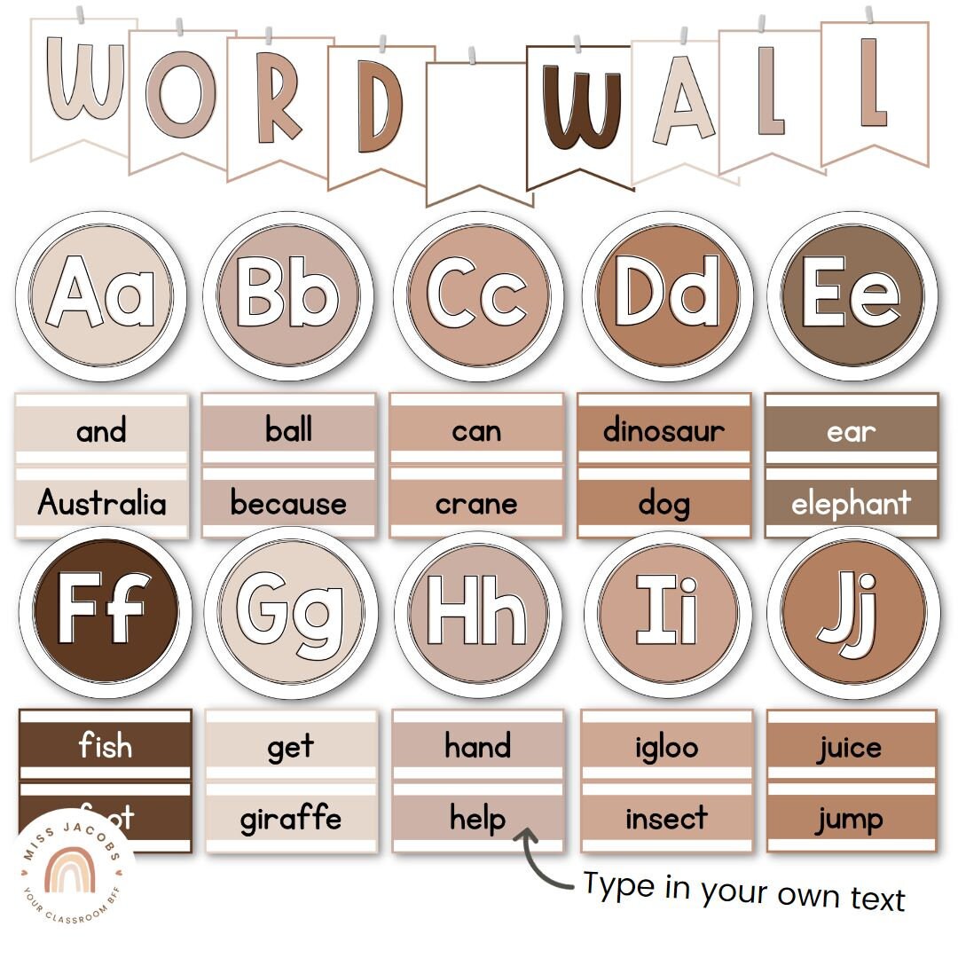 Word Wall Ombre Neutrals With Bunting + Editable Sight Word Cards ...