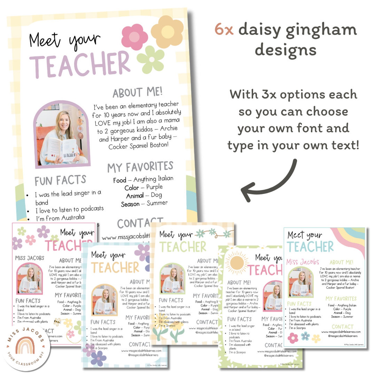 Meet the Teacher Templates | Daisy Gingham Pastels Classroom Decor ...